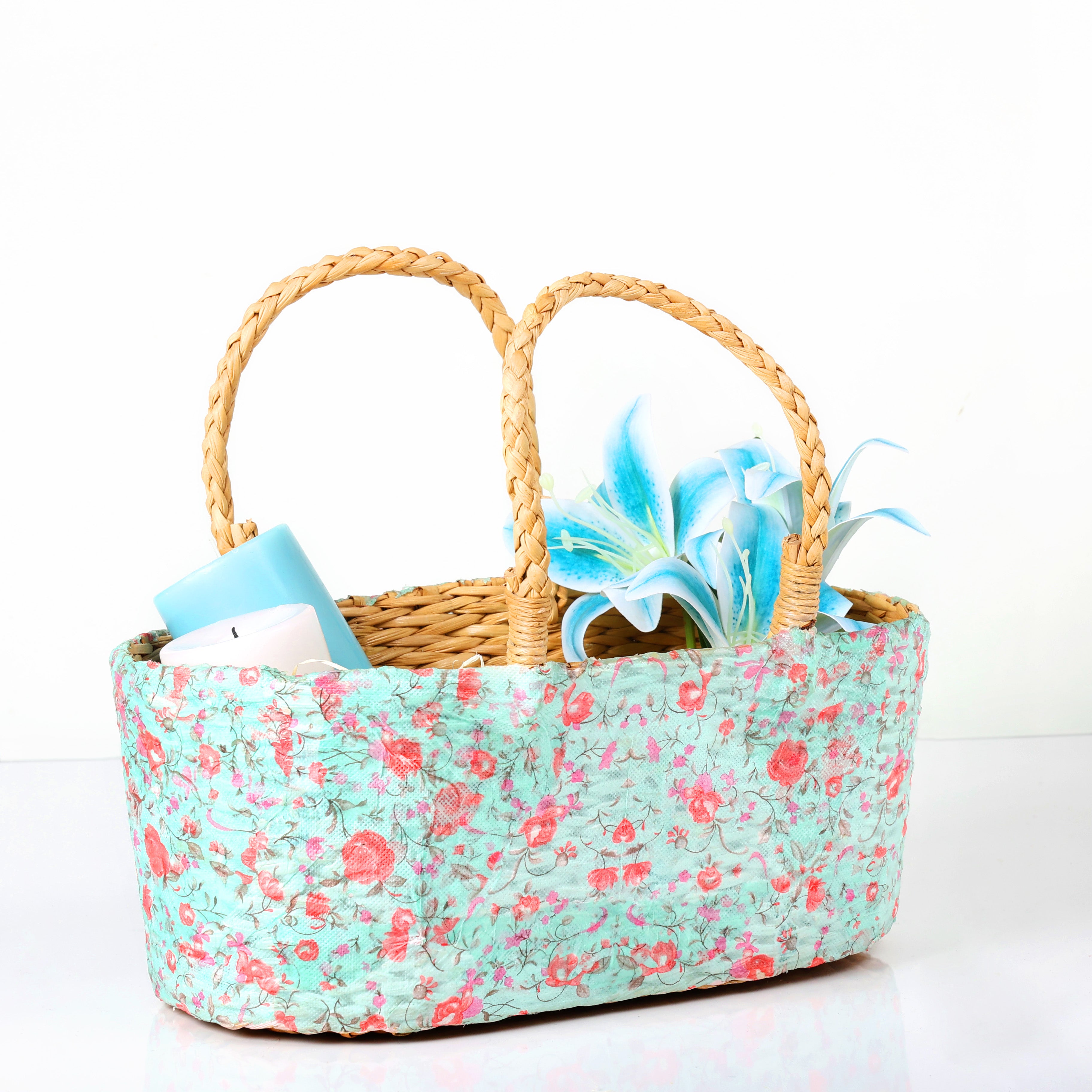 Kauna Grass Floral Hamper Basket For Multipurpose (Blue) – Ecoflore